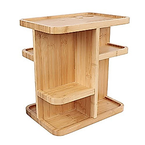 7Penn Bathroom Cosmetic Organizer Countertop Rotating Makeup Display - 11in Bamboo Bathroom Tower Shelf 2 Tier Organizer