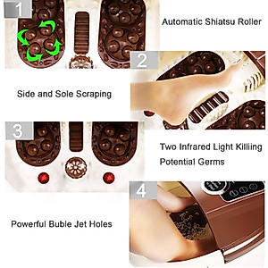 Plohee Foot Spa Massager with Motorized Tai Ji Massage -16 Pedicure Spa Motorized Shiatsu Roller Massaging Acupuncture Point, 4 Pro-Set Program (Brown)