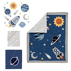 Lambs & Ivy Milky Way Space Galaxy 4-Piece Baby Nursery Crib Bedding Set - Blue/Gray