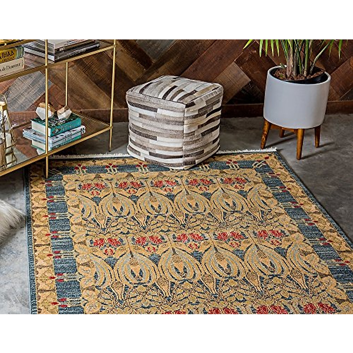 Unique Loom Edinburgh Collection Area Rug - Canmore (5' 1" x 8' Rectangle, Navy Blue/ Tan)