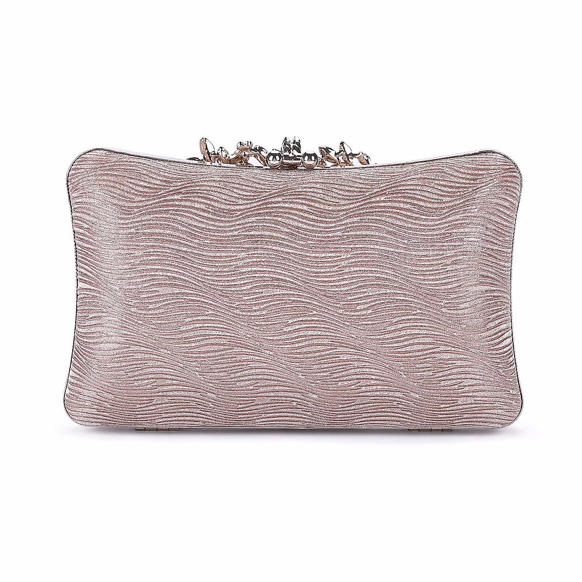 Mulian LilY Rose Gold Giltter Evening Bags For Women With Flower Closure Rhinestone Crystal Embellished Clutch Purse For Party Wedding M408