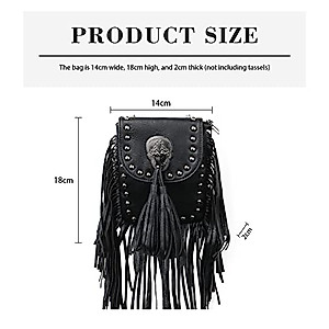Oweisong Leather Skull Fringe Purses for Women Black Tassel Shoulder Crossbody Bag Unique Gothic Punk Satchel Handbag