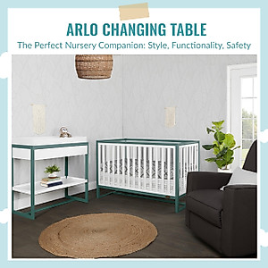 Dream On Me Arlo Changing Table in Jungle Green, Made of Solid New Zealand Pinewood, Non-Toxic Finish, Comes with Water Resistant Mattress Pad & Safety Strap