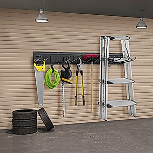 Garage Tool Storage Rack, Heavy Duty Garden Tool Holder Organizer Steel Hooks Wall Mounted Mop & Broom Storage Tool Rack with 7 Hooks Holds Garden Yard Tools,Christmas Gift for Men Dad