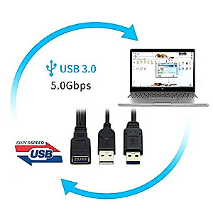 cablecc Black USB 3.0 Female to Dual USB Male Extra Power Data Y Extension Cable for 2.5" Mobile Hard Disk