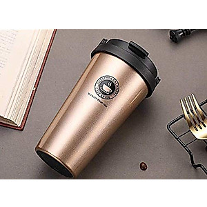Jason&Eva 18/8 Stainless Steel Double Wall Vacuum Insulated Travel Coffee Mug with Handle/Portable Thermal Cup,Wide Mouth Tumbler with Leak Proof Lid,17oz,Champagne