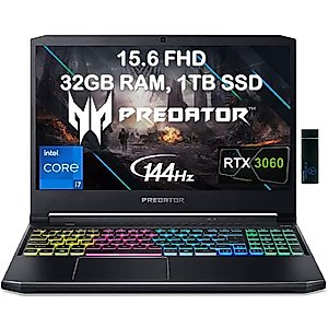 2021 Acer Flagship Predator Helios 300 Gaming Laptop 15.6" FHD 144 Hz 3ms IPS Intel Octa-Core i7-11800H 32GB RAM 1TB SSD GeForce RTX 3060 6GB RGB Backlit Thunderbolt WiFi6 Win10 with ES 128GB USB