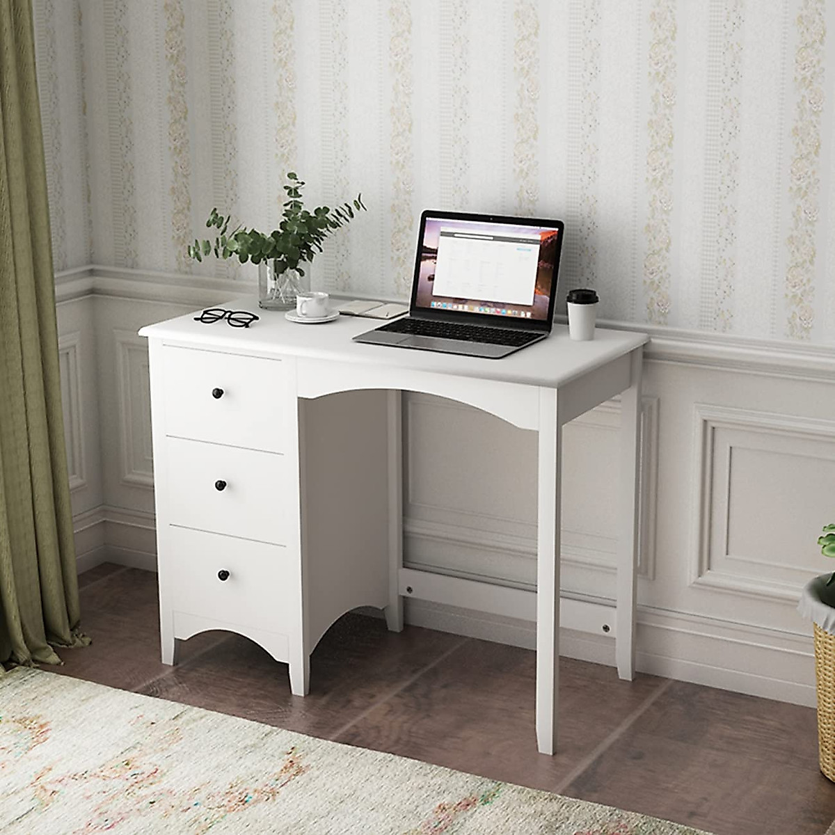 SDHYL Desk with Drawers, 37.5 Inches Study Workstation,Computer Desk with 3 Drawers，Small Desk with Storage for Home Office,Study
