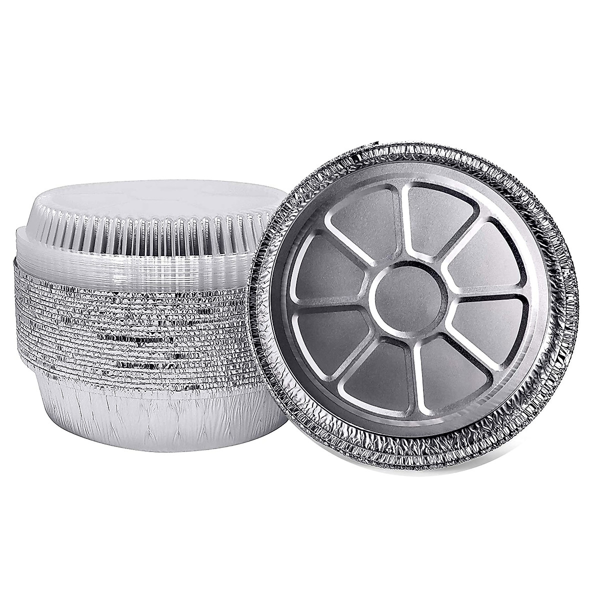 20 sets of 7-Inch Round Foil Pans with Plastic Dome Lids, Disposable Aluminum Pan for Roasting, Baking, or Cooking