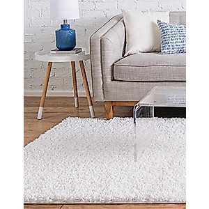 Rugs.com Zermatt Shag Collection Rug – 4' x 6' White Shag Rug Perfect for Entryways, Kitchens, Breakfast Nooks, Accent Pieces
