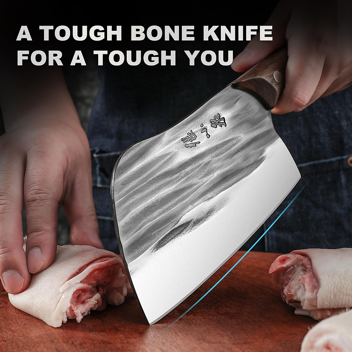 ZHANG XIAO QUAN SINCE 1628 Handmade Forged Ancient Bone Chopping Knife, Stainless Steel Professional Chinese Chopper Knife for Cutting Bones and Nuts