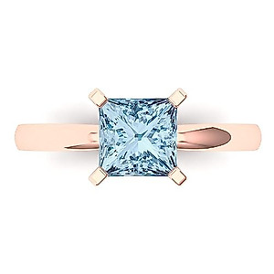Clara Pucci 1.50 ct Princess Cut Solitaire Natural Aquamarine Engagement Wedding Bridal Promise Anniversary Ring 18K Rose Gold Size 3.5