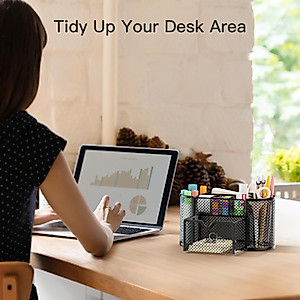 Desk Organizer Mesh Desktop Office Supplies Multi-functional Caddy Pen Holder Stationery with 8 Compartments and 1 Drawer for Office, Home, School, Classroom by Pipishell