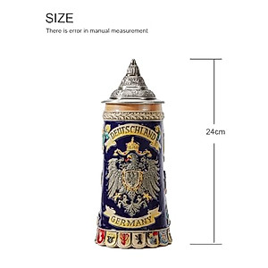 HAUCOZE Beer Stein Mug German Coats of Arms Stanley Viking Tankard with Petwer Lid Birthday Gifts 0.6Liter