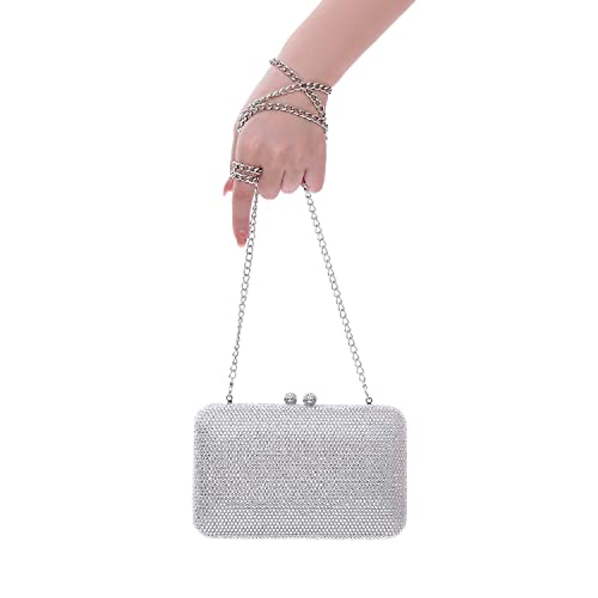 Sparkling Rhinestone Evening Bag Full Crystal Clutch Bag for Women Chic Formal Party Wedding Bridal Promp (Silver)