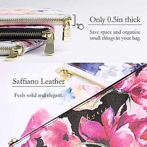 Charis HIGH FIVE Vegan Leather Botanical Floral Slim Wallet for Women Card Coin Purse Flower - Black