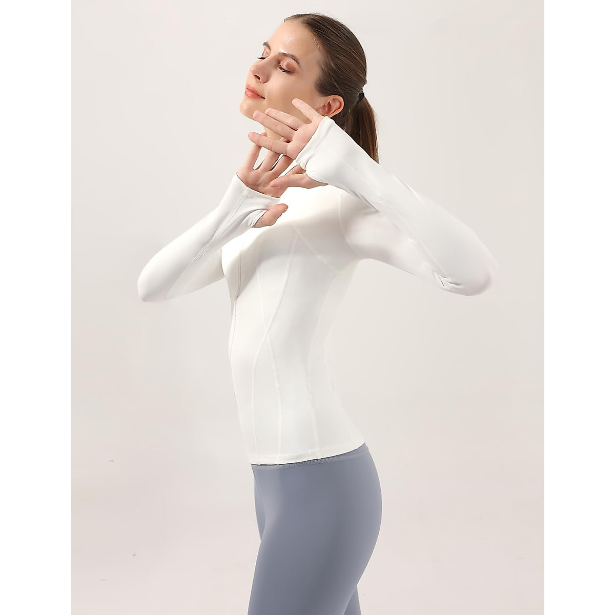 Locachy Women's Slim Fit Full Zip Athletic Running Sports Workout Jacket with Pockets Style 02 White S