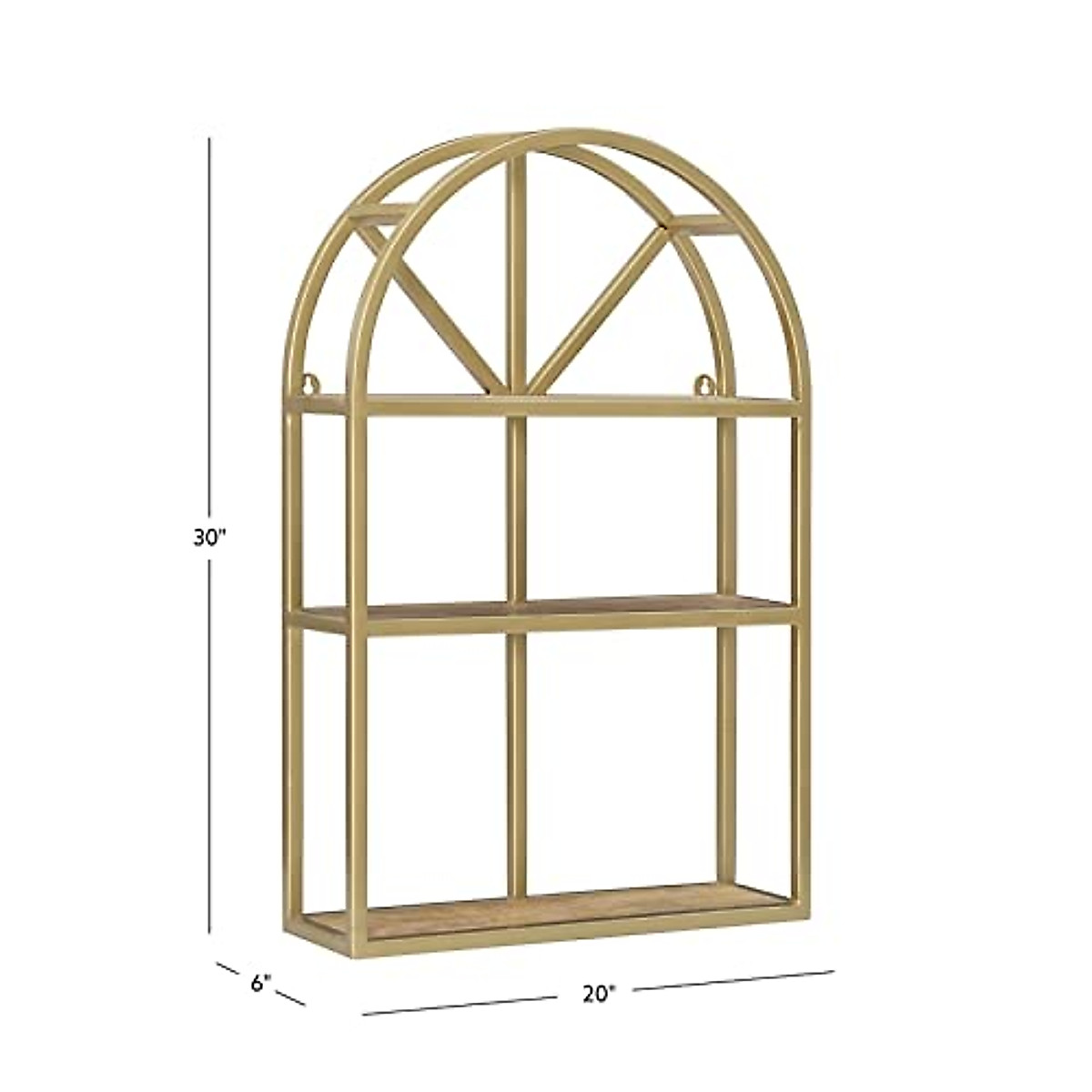 Powell Furniture Linon Penelope Metal and Wood Wall Shelves in Gold and Natural