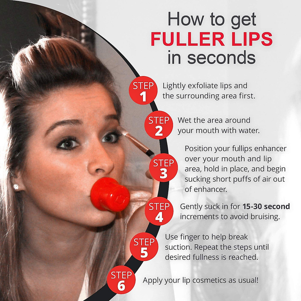 Fullips Lip Plumper Tool - Medium Oval with Bonus Large Round Enlarger - Self Suction Plumping Device For Fuller Lips - Plump in Seconds - Natural Instant Lip Enhancement Kit - Red Plastic Plumpers