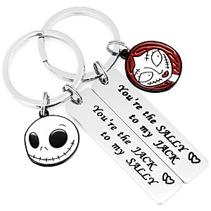 AHAETH Jack Skellington Gifts Keychian for Women Men Jewelry Jack Skeleton Stuff Ornaments Jack and Sally Keychains