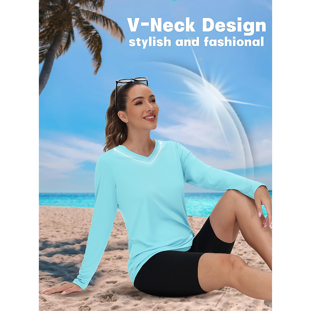 TACVASEN Workout Shirts for Women UPF 50+ Running Shirts Womens Dry Fit Fishing Hiking Shirts Long Sleeve Rash Guard T-Shirt Lake Blue