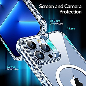 ESR Air Armor Magnetic Case with HaloLock Compatible with iPhone 13 Pro Case, Compatible with MagSafe, Military-Grade Protection, Yellowing-Resistant Hard Back, Shock-Absorbing Corners, Clear