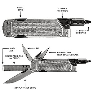 Gerber Gear Lockdown Driver 7-in-1 Multi-tool - 2.5" Plain Edge Blade, Scissors, Bit Driver - EDC Gear and Equipment - Silver