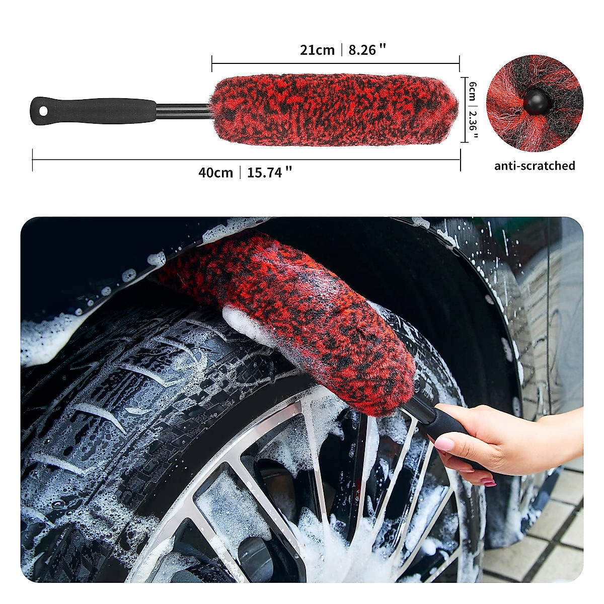 XCGaidt Car Wool Wheel Brushes for Cleaning Wheels Set (3 Pack), Metal-Free Tire Brushes Kit, Soft Wheel Brushes for Cleaning Tires and Rims