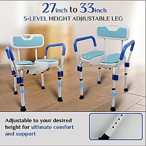 JumboTIGER Wide 17.5-Inch Shower Chair with Arms and Back,Heavy Duty Shower Chair for Inside Shower,Cutout Seat for Private Washing, 300lbs Capacity,Big Man Shower Chair, Tool-Free Assembly,Blue