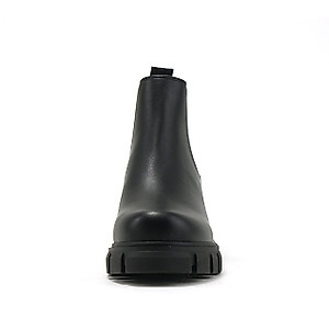 Soda PIONEER ~ Women Lug Sole Mid Heel Chelsea Fashion Ankle Bootie w/Double Elastic Gore (Black, numeric_7)