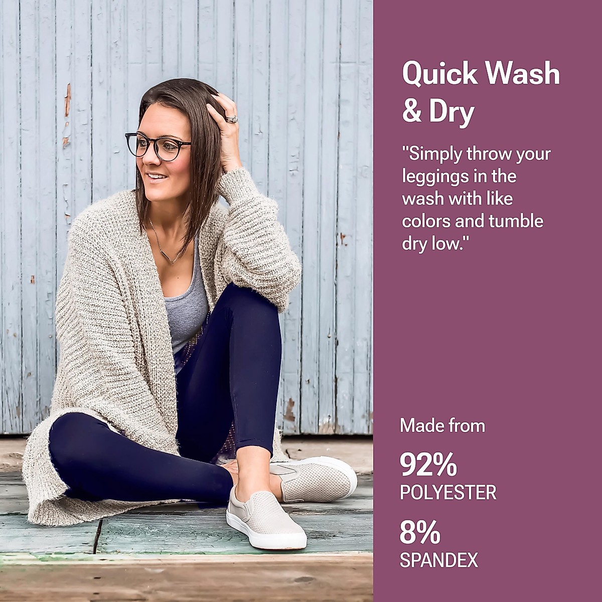 SATINA High Waisted Navy Blue Leggings for Women - Soft, Stretchy Leggings with Side Pockets - Full Length Yoga Pants for Women - Tummy Control and Buttery Soft Fabric for All-Day Comfort - One Size