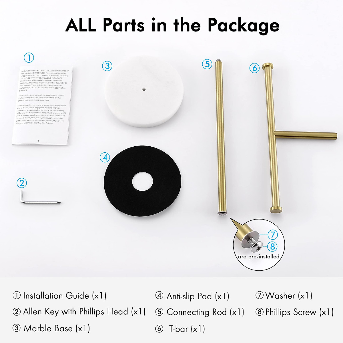 KES Gold Towel Rack Countertop, Hand Towel Stand 16.5" Height T-Shape Bath Towel Rack, Hand Towel Holder with Marble Base, Small Towel Rack Weighted Base SUS304 Stainless Steel, BTH205S14B-BZ