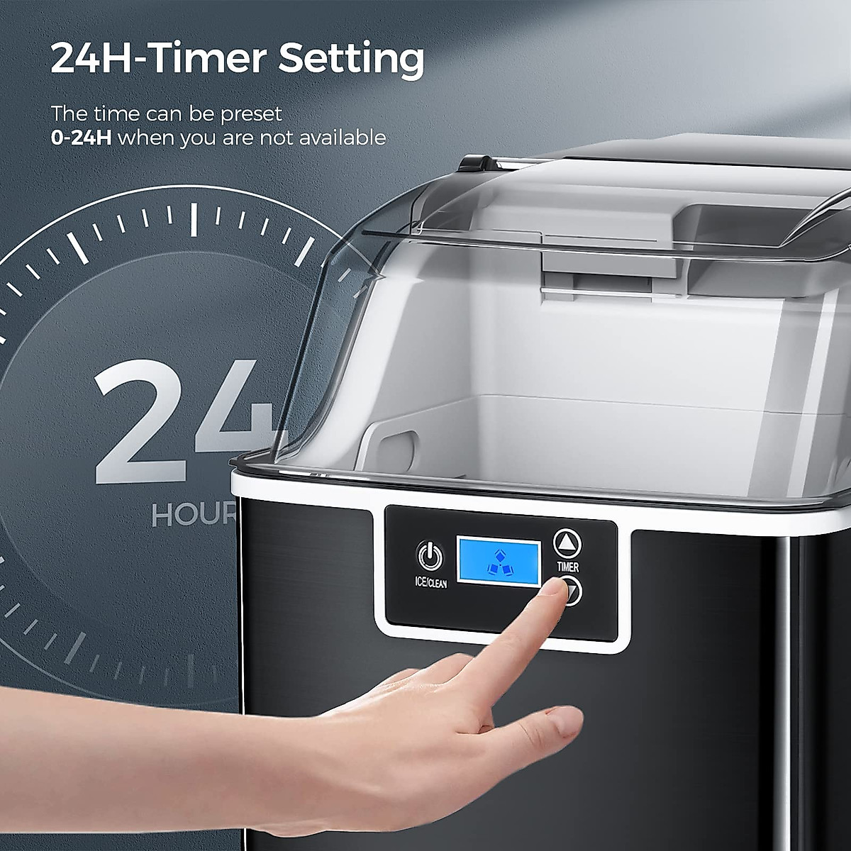 Xbeauty Nugget Ice Maker Countertop, Pebble Ice Maker Machine with Self-Cleaning, Chewable Pellet Ice/44Lbs Day/24Hrs Timer, Portable Ice Maker for Home/Kitchen/Office/Bar/Party, Black