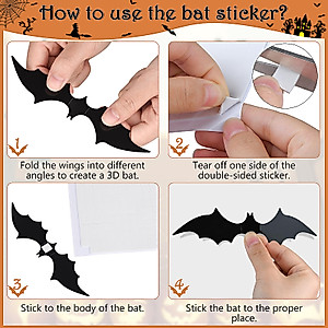 ZYFLSQ 120 Pcs Bats Wall Decor Halloween Decorations, 3D Bat Stickers for Home Decor 4 Size Scary Black Spooky Bats Party Supplies