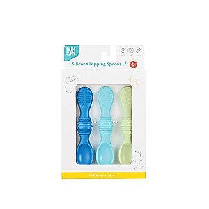 Bumkins Baby Utensil Set, Silicone Trainer Spoons for Dipping, Soft Tip, Self-Feeding, Chew, Baby Led Weaning, First Year Training Supplies, Essentials in Learning Eating, 4 Mos, 3-pk Blue and Green