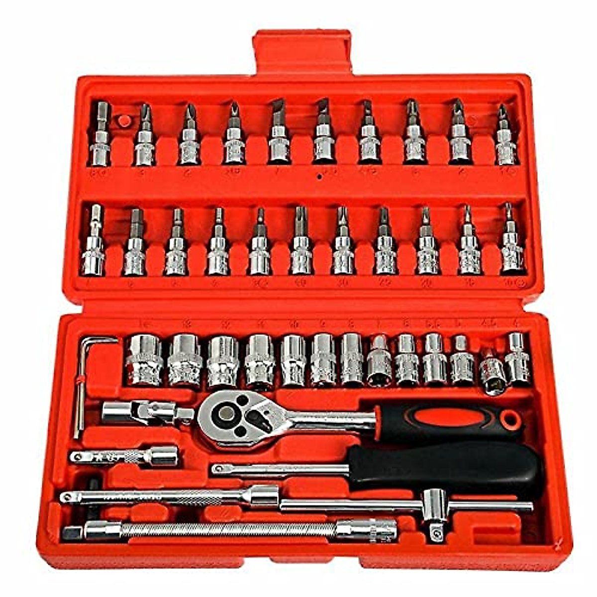 JTSQ US 46X Metric Socket Set 1/4" Wrench Torx Ratchet Driver Screwdriver Bit Tool Tool box Tool set Tool kit Multi tool Tool organizer Tool box organizer Hand tools Tool storage Home improvemen