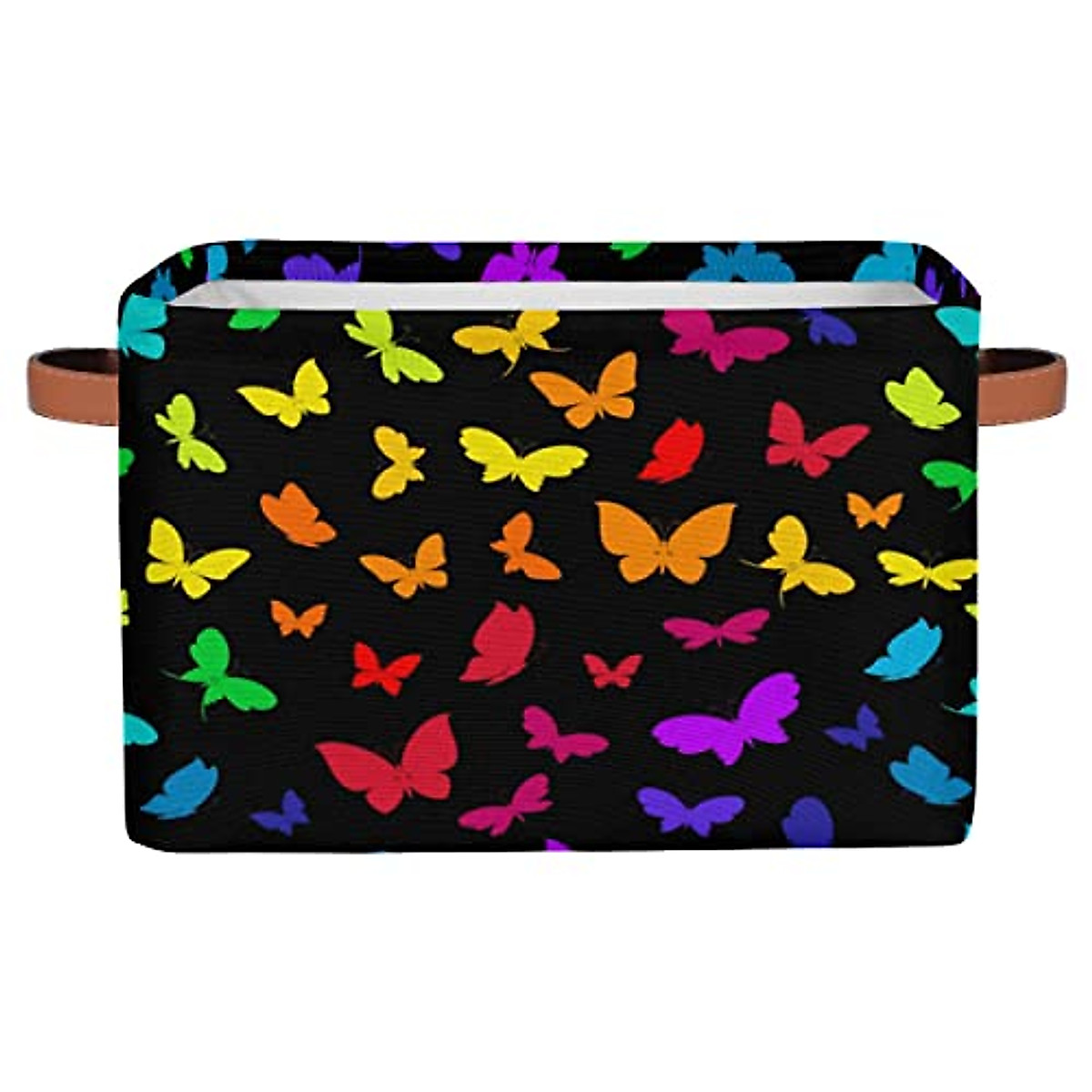 Pardick Large Collapsible Storage Bins ,Butterfly Rainbow Decorative Canvas Fabric Storage Boxes Organizer with Handles，Rectangular Baskets Bin for Home Shelves Closet Nursery Gifts