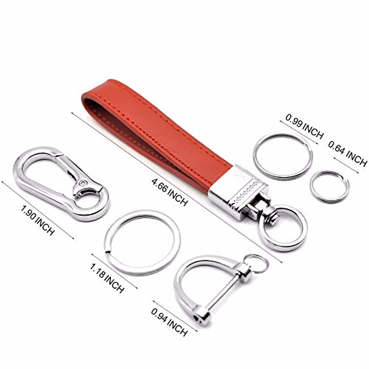 INFIPAR Multifunctional Car and Home Keychain Red Genuine Leather Key Chain and Metal Key Rings for Men Women, with 360 Degree Rotatable Snap Swivel and Anti-lost Screw