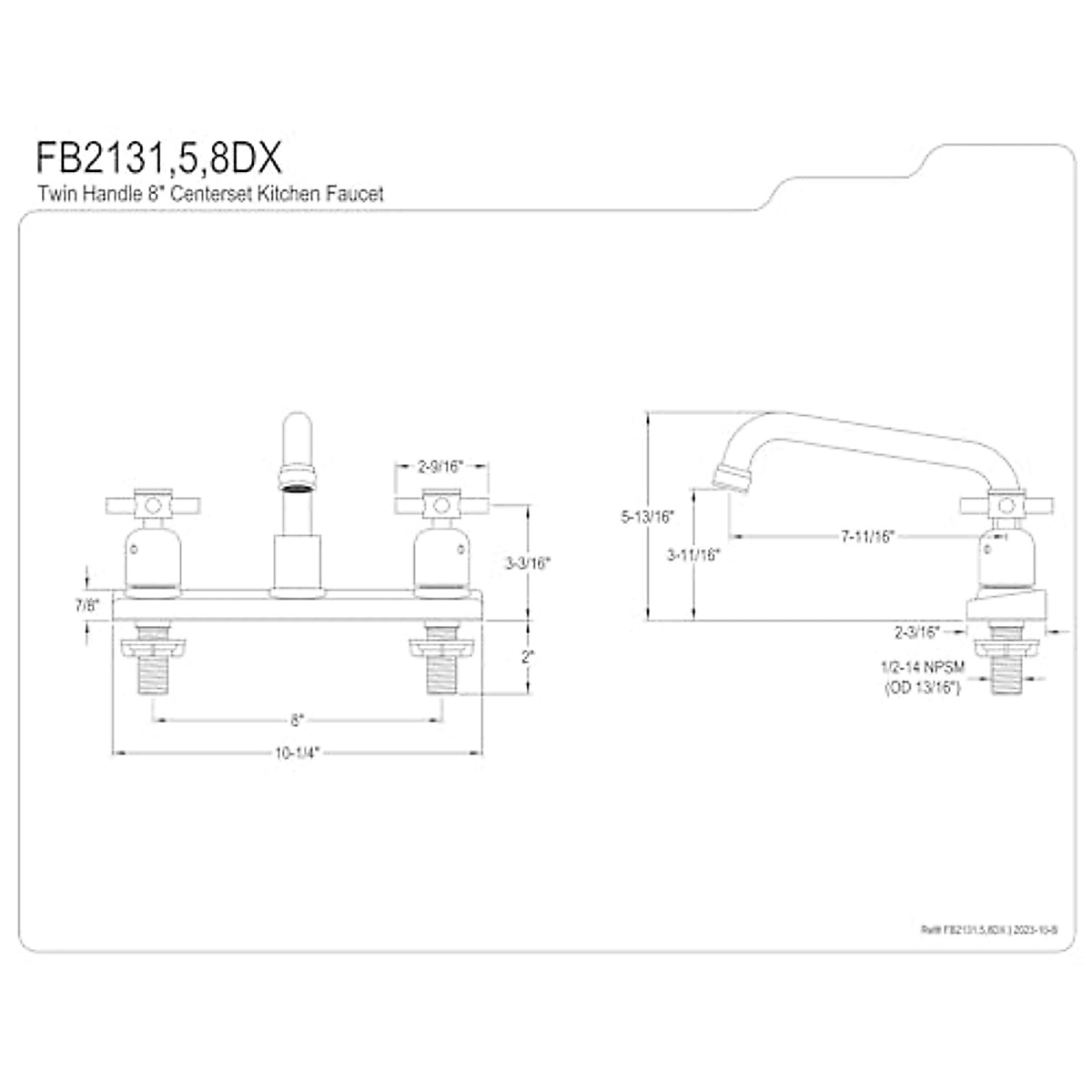 Kingston Brass FB2138DX Concord 8" Centerset Kitchen Faucet, Brushed Nickel