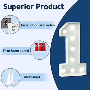 imprsv 3FT Marquee Numbers, Light Up Numbers, Marquee Numbers 1, Cool White Light Up Numbers for Party, Big Numbers for 1st 16st 21st Birthday Party Decorations,Large Cardboard, Anniversary Decor
