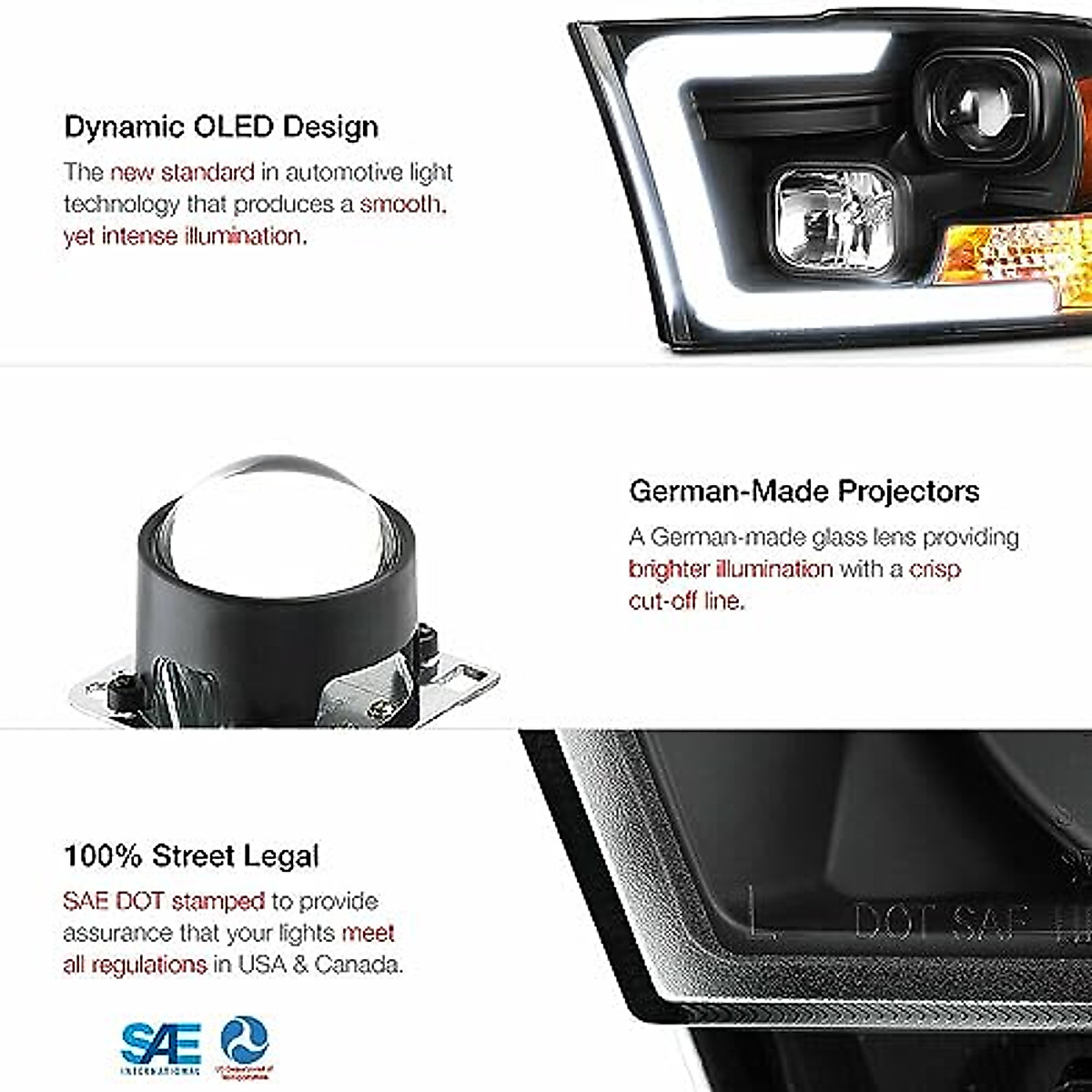 HH Building 2pcs Headlight U-Bar Front Left Right Driver Passenger Side Clear Lens Black Housing LED Tube -Shape Drl Projector Lamp 444-DR09V2-LBDRL-BK CH2503217 55277409AD