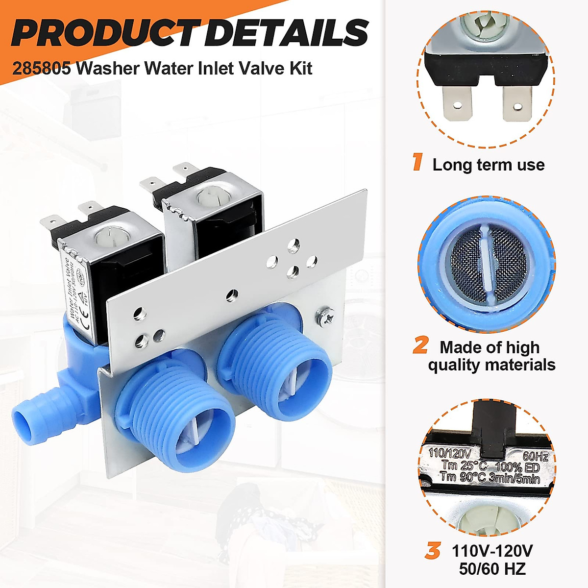 𝟮𝟬𝟮𝟱 𝙐𝙥𝙜𝙧𝙖𝙙𝙚 285805 Washer Water Inlet Valve with Mounting Bracket - Suitable for Whirlpool Kenmore Kitchen-Aid Washer - Replaces 292197 3349451 3354565 KAWS850JQ4 LSQ8243HQ0 7MLSC9545JQ2