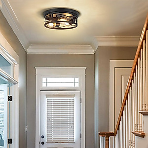 Feanron Flush Mount Ceiling Light Fixture, Black 3-Light Hallway Light Fixtures Ceiling, Light Fixtures Ceiling Mount for Farmhouse, Kitchen, Living Room (2 Pack, A19 LED Bulbs Included)