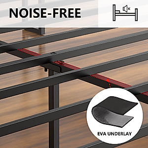 Queen Bed Frame, Storage Headboard with USB Ports & Charging Station, No Box Spring Needed, Noise-Free, Heavy Duty Metal Frame Support, Easy Assembly