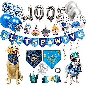 Dog Birthday Party Decorations, Dog Birthday Hat/Bandana/Bowtie/Balloon/Flag/Banner for Small Medium Large Dogs Pets, Doggie Boys/Girls Birthday Party Supplies Decorations
