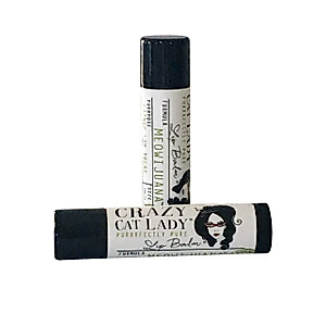 Crazy Cat Lady Meowijuana Vegan Lip Balm - Cruelty Free, Gluten Free, Non-GMO, Organic, 100% Natural Ingredients, Made with Catnip Infused Olive Oil - .15 oz - Made in USA