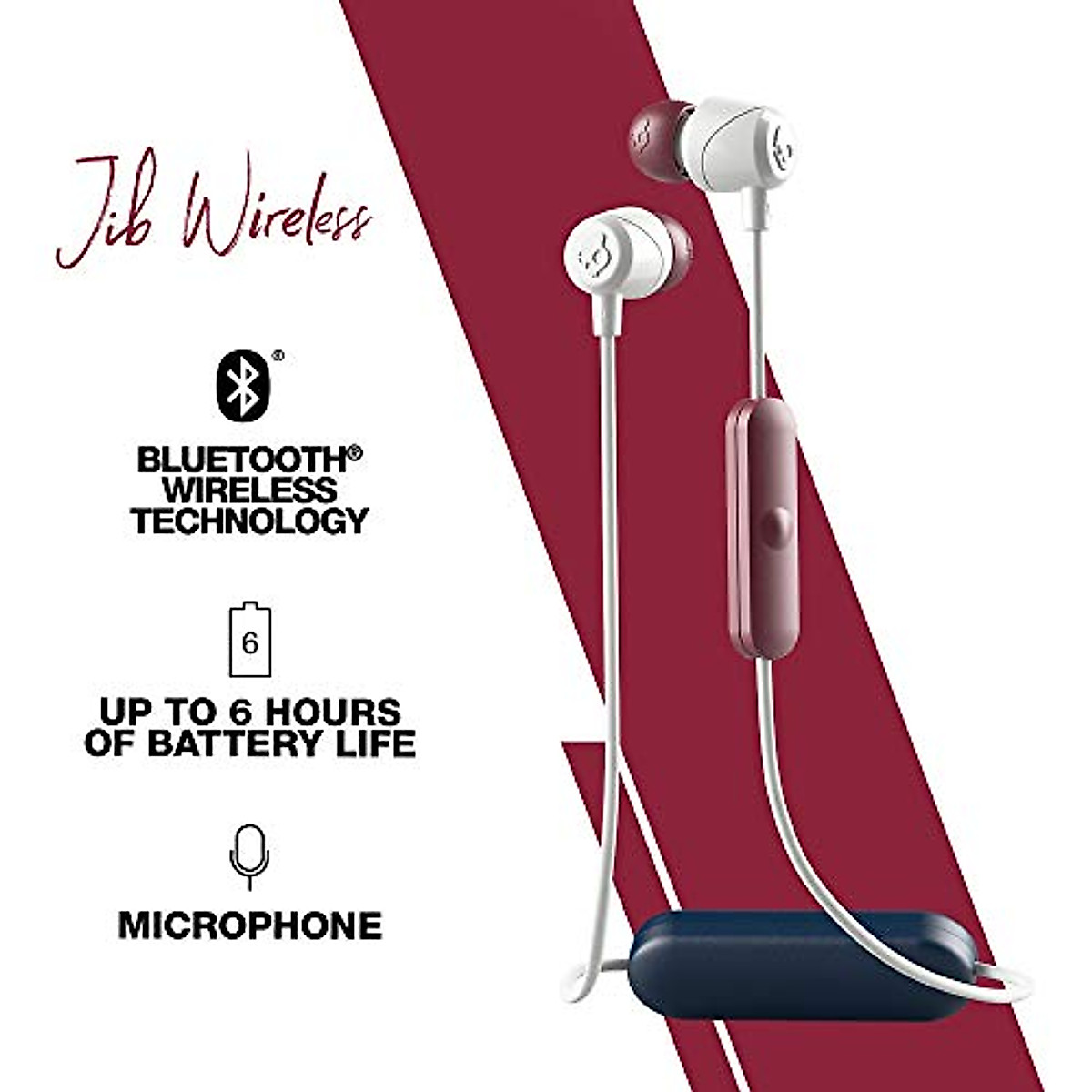 Skullcandy Jib Wireless In-Ear Earbud - White/Crimson