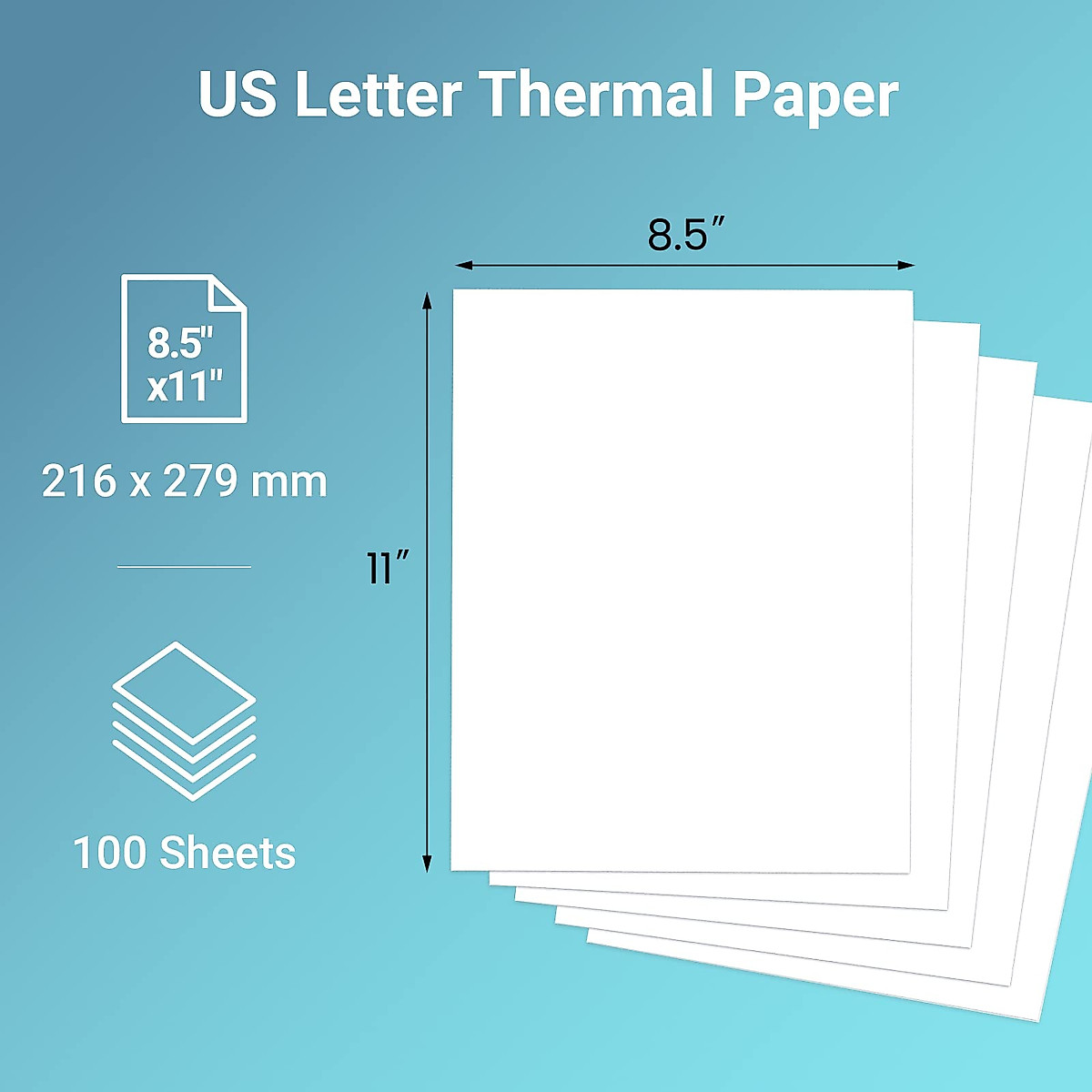 Odaro Thermal Printer Paper 8.5 x 11 US Letter Size Paper, Multipurpose Office White Paper - 100 sheets, Compatible with M08F, M832, MT800, MT800Q And Other Letter Portable Printers