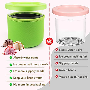 GINOYA Ice Cream Sleeve for Ninja NC301 Pints, 4pcs Reusable Insulated Neoprene Sleeves Accessories Compatible with NC300 NC299AMZ Series Ice Cream Maker Containers, 16Oz (Tups Not Included)