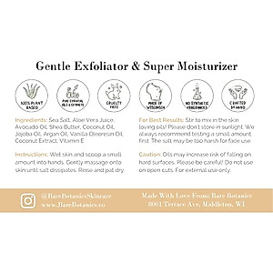 Bare Botanics Natural Body Scrub (Coconut Vanilla) – Gentle Exfoliator & Super Moisturizer | Includes a Wooden Spoon | No Synthetic Fragrances, No Nut Oils, Ready to Gift | Net Weight 24oz